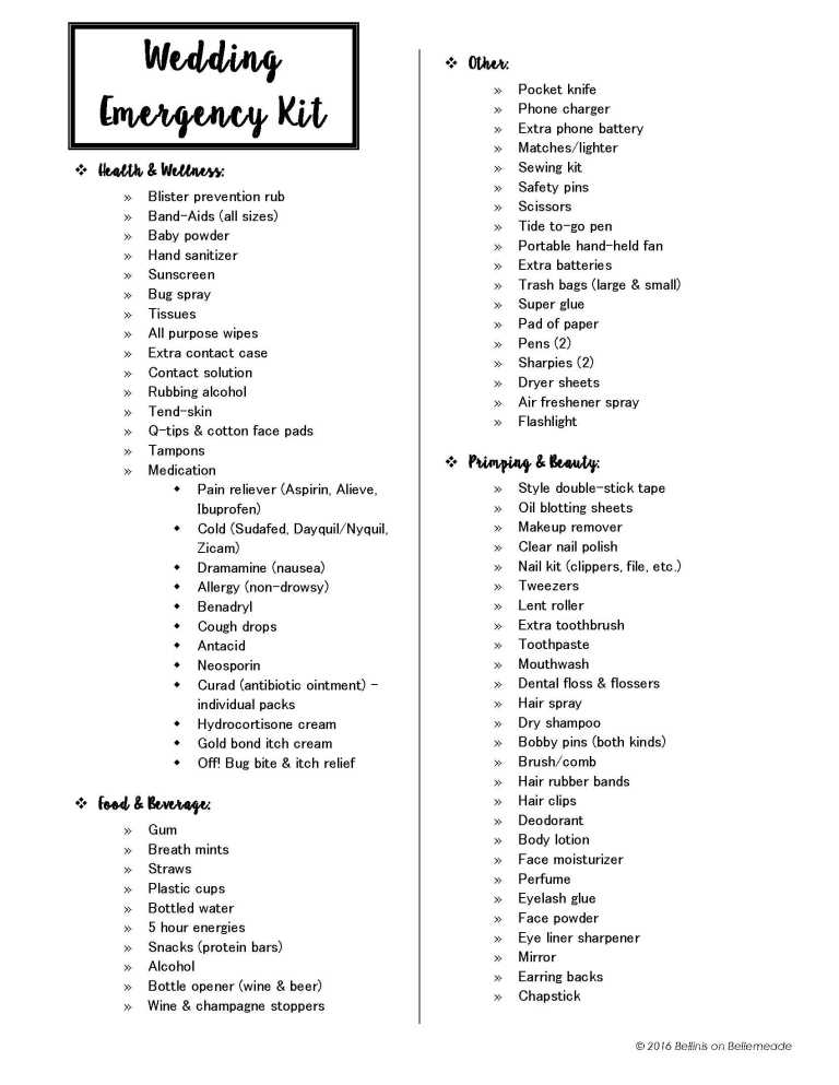 DIY – Wedding Emergency Kit – Bellinis on Bellemeade